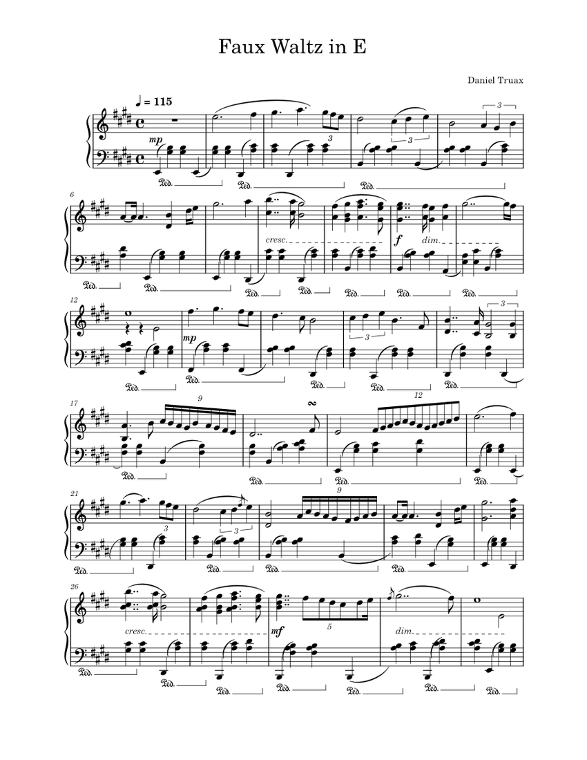 Faux Waltz in E by Daniel Truax Sheet music for Piano (Solo ...