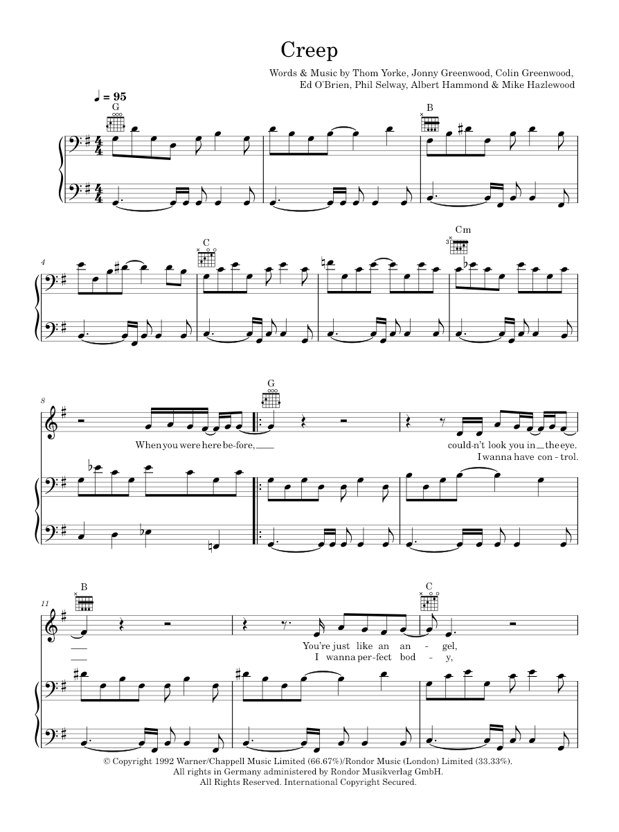 Play Official version of Creep sheet music by Radiohead for Piano ...