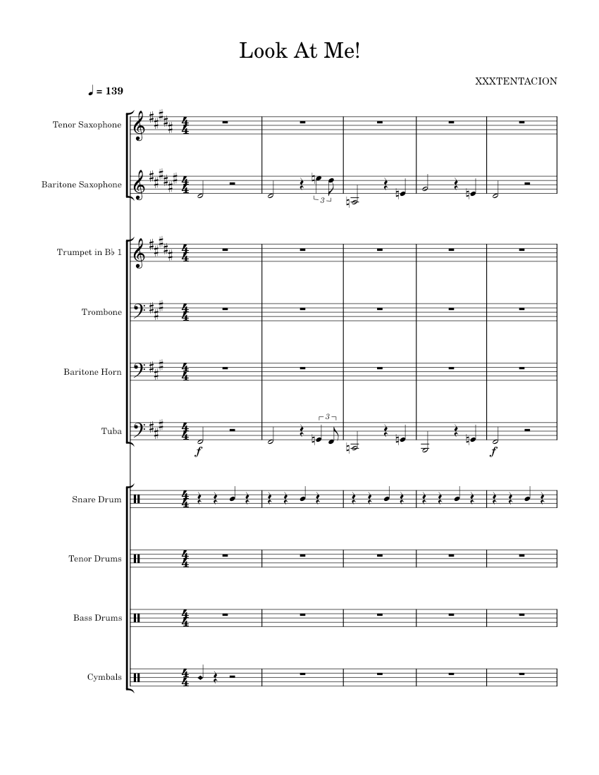 Look at me – XXXTENTACION Look At Me! Sheet Music for Trombone, Tuba ...