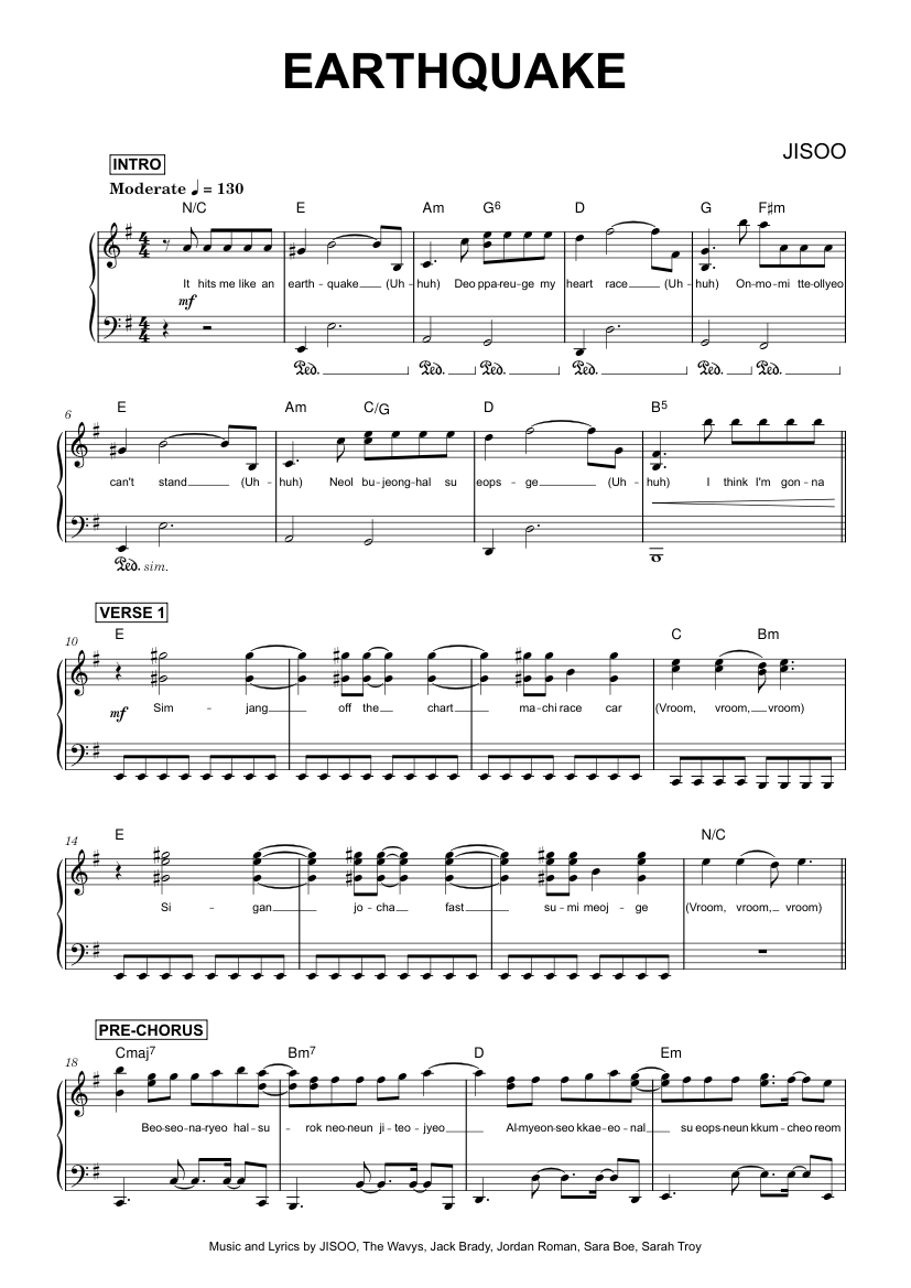 Play Official version of Earthquake Sheet Music by Jisoo for Piano ...