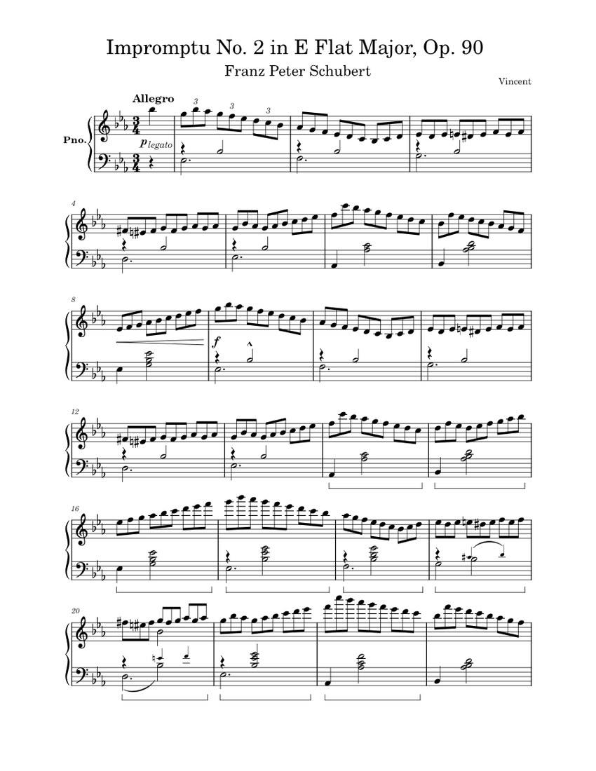 Schubert - Impromptu No. 2 in E Flat Major, Op. 90 Sheet music for Piano (Solo) | Musescore.com