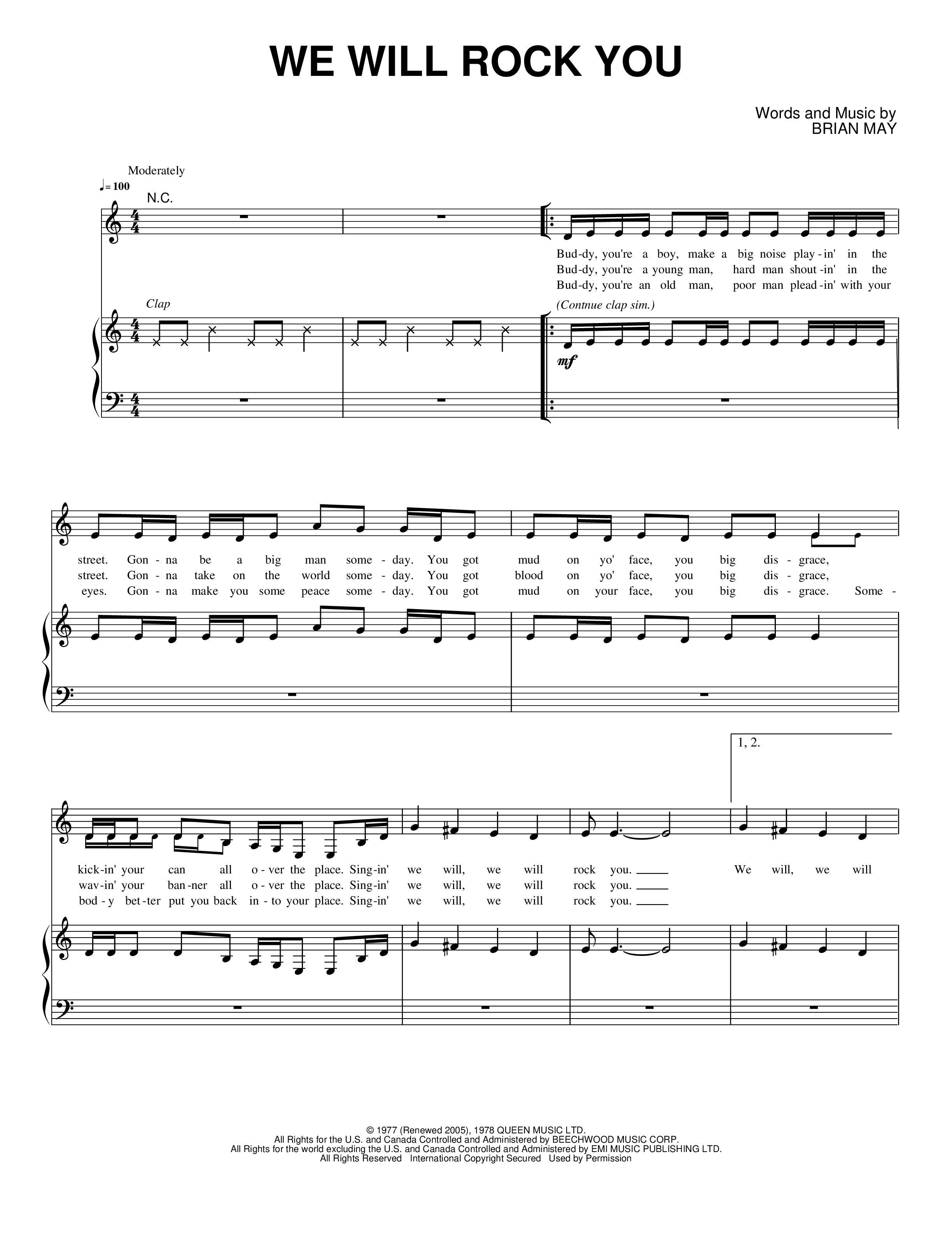 Play Official version of We will rock you Sheet Music by Queen for ...