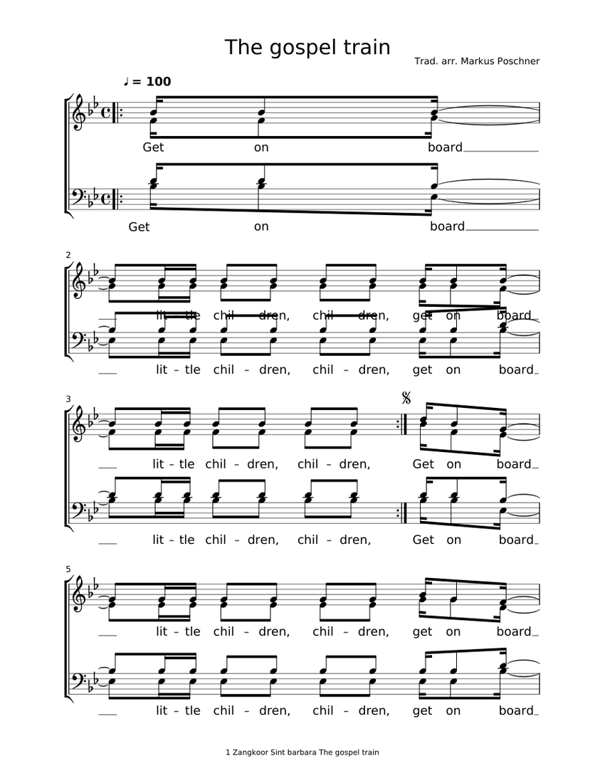 The gospel train_koorpartituur Sheet music for Soprano, Alto, Tenor ...