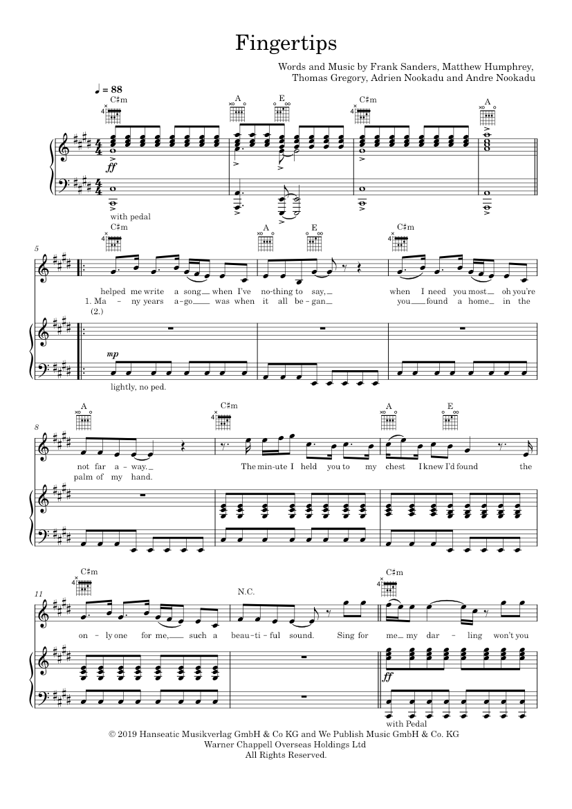 Fingertips Sheet music for Piano, Vocals: Music Notes