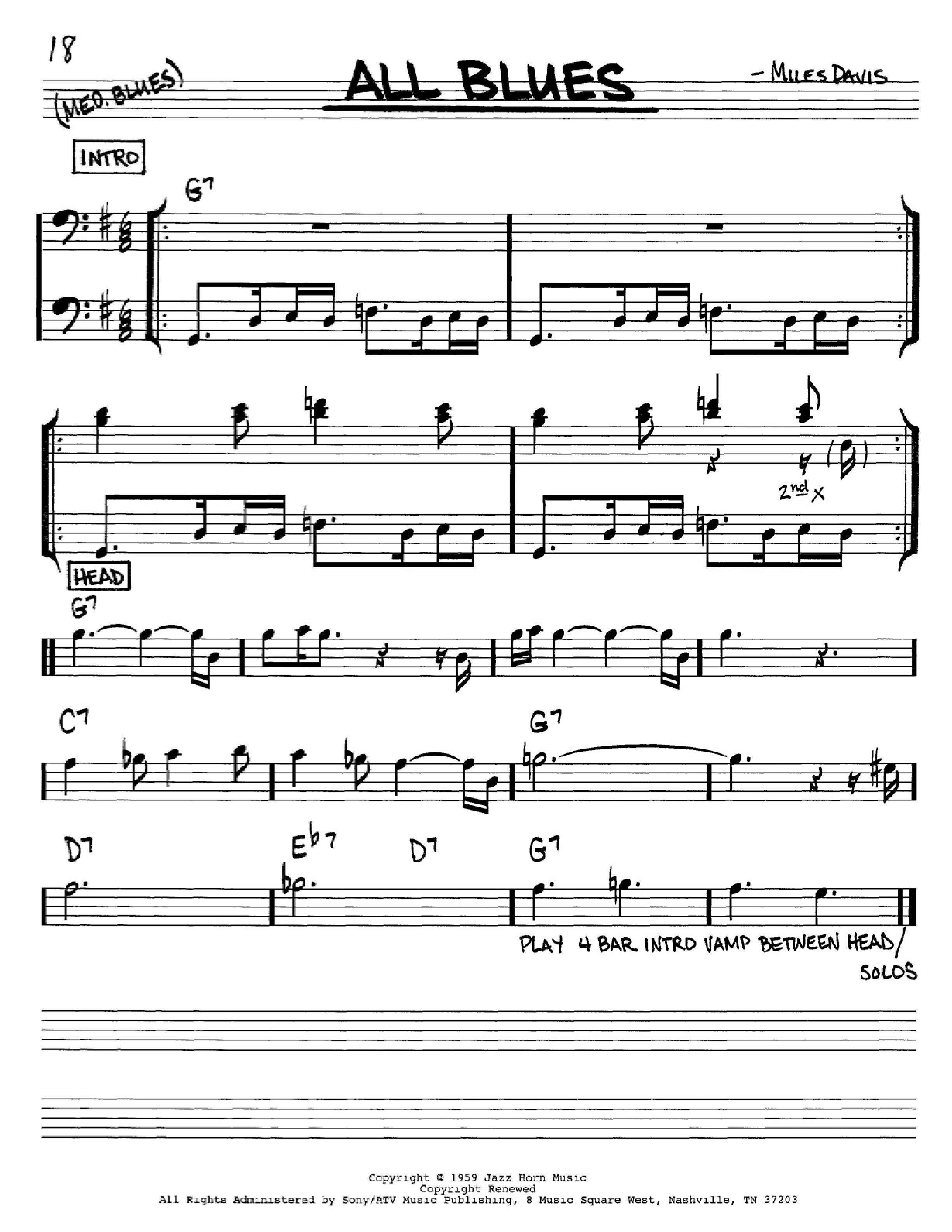 Play Official version of All blues Sheet Music by Miles Davis for Piano ...