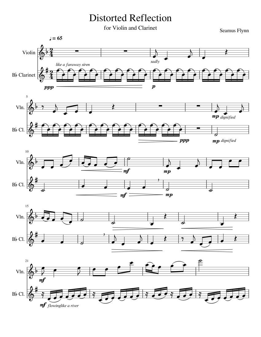Distorted Reflection (for Violin and Clarinet) Sheet music for Violin ...