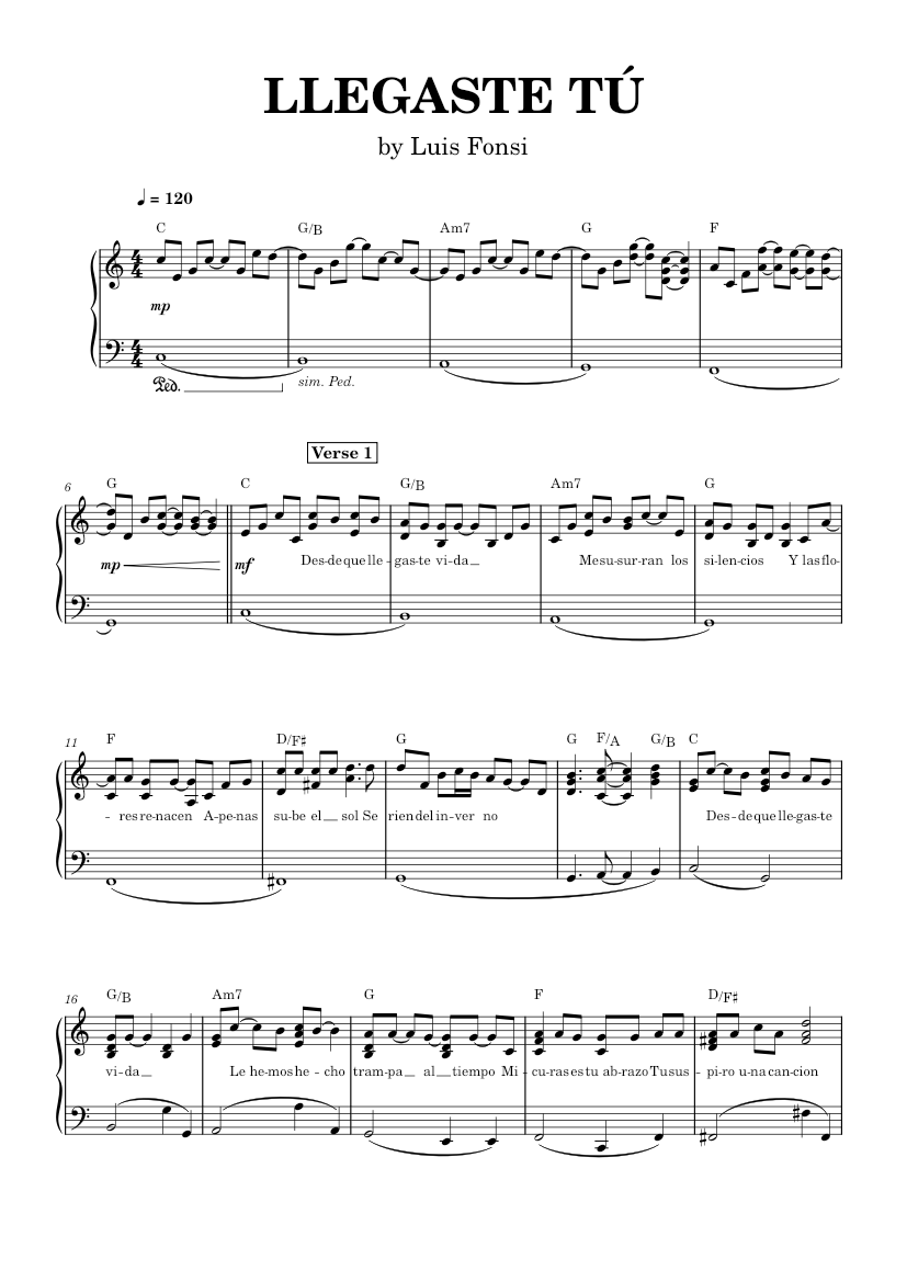 Llegaste Tú - Luis Fonsi Sheet Music for Piano (Solo) | MuseScore.com