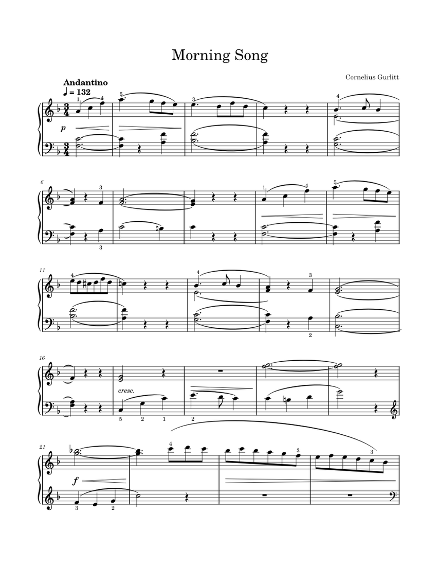 Morning Song – Cornelius Gurlitt Sheet music for Piano (Solo) Easy ...