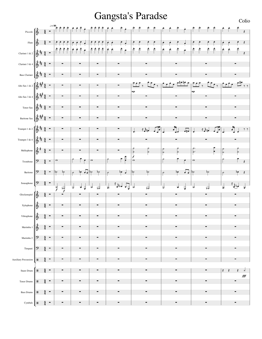 Gangsta's_Paradse Sheet music for Trombone, Tuba, Flute piccolo, Flute ...