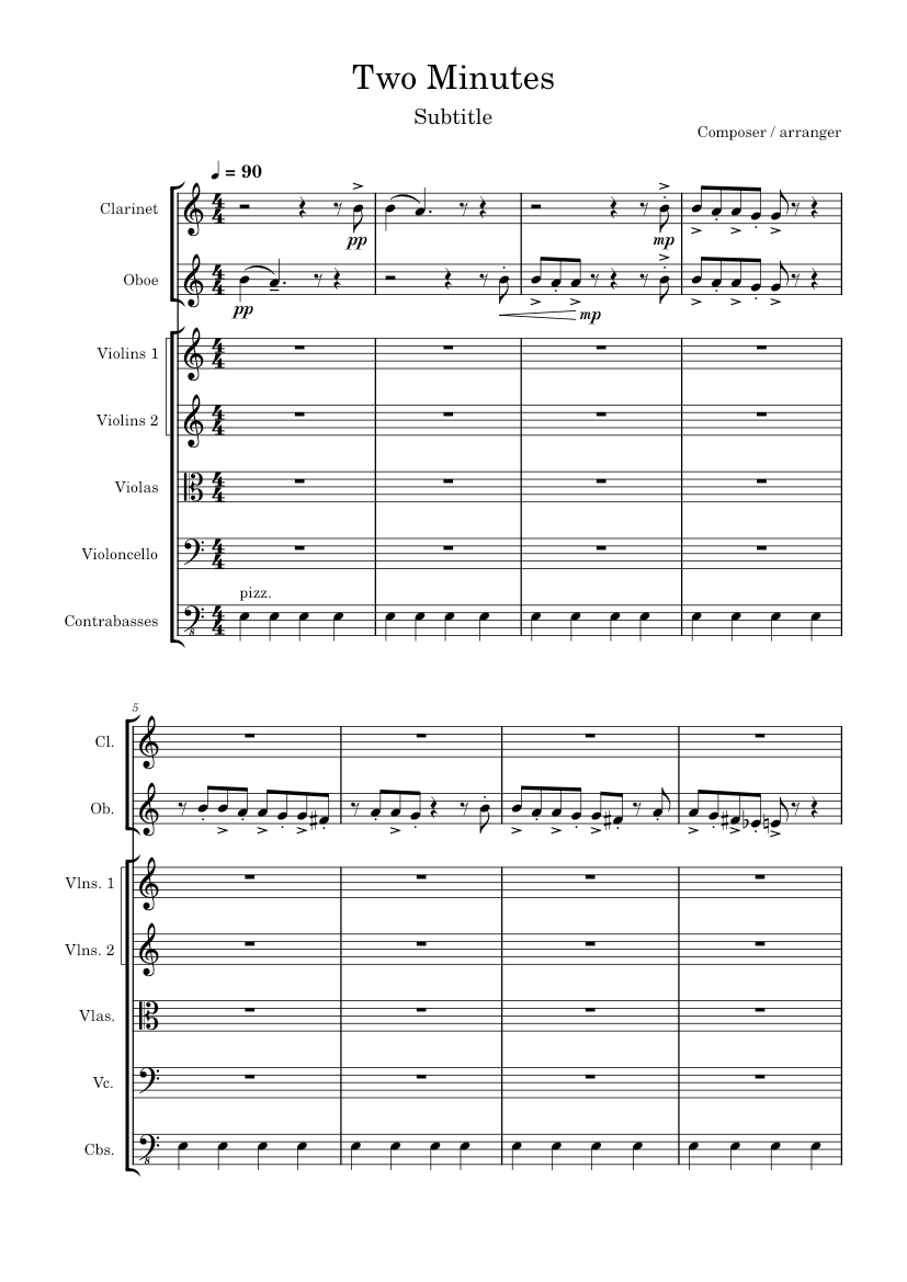Two Minutes - Clarinet & Oboe Duet Sheet music for Oboe, Cello, Strings ...