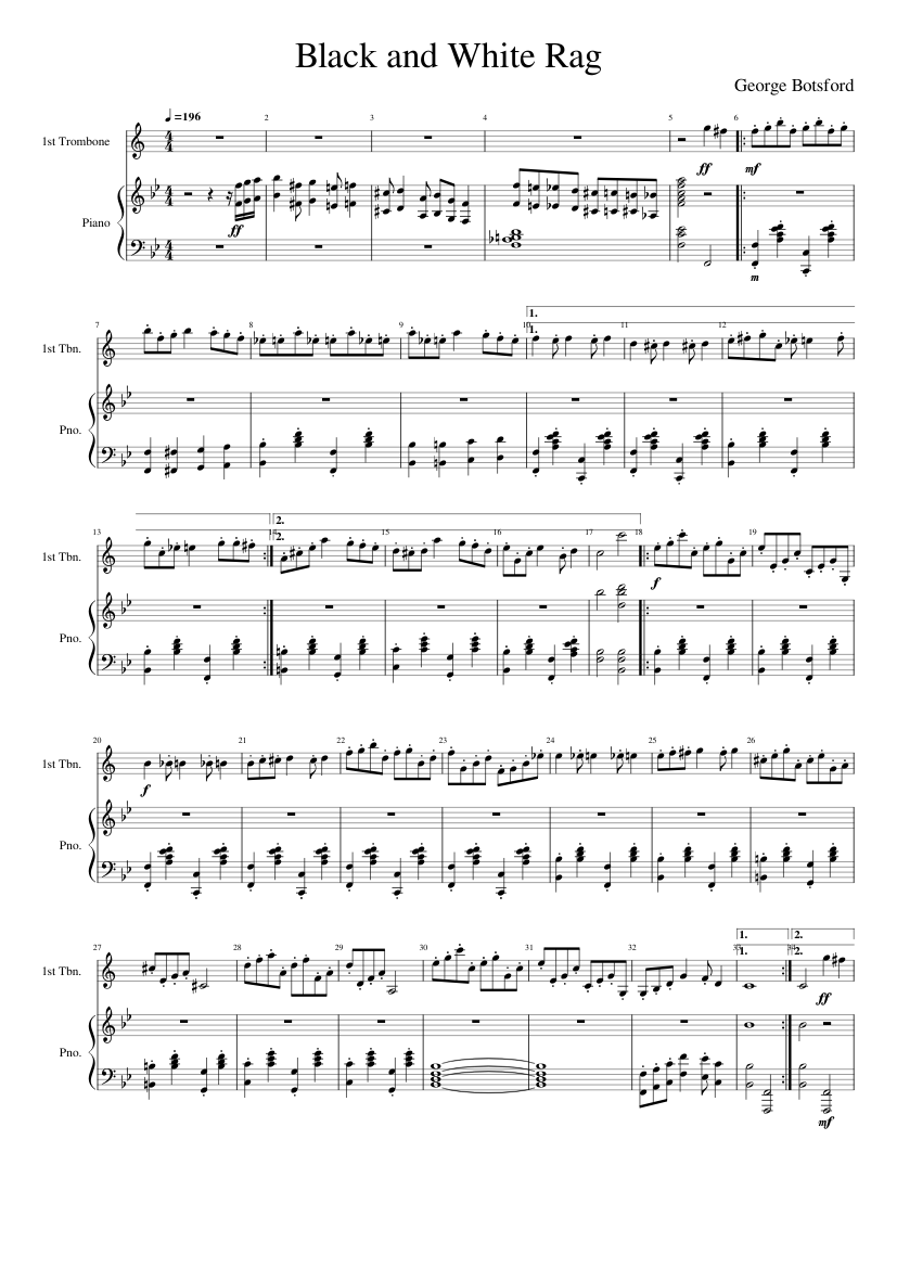 Black and White Rag – George Botsford Sheet music for Piano, Trombone ...