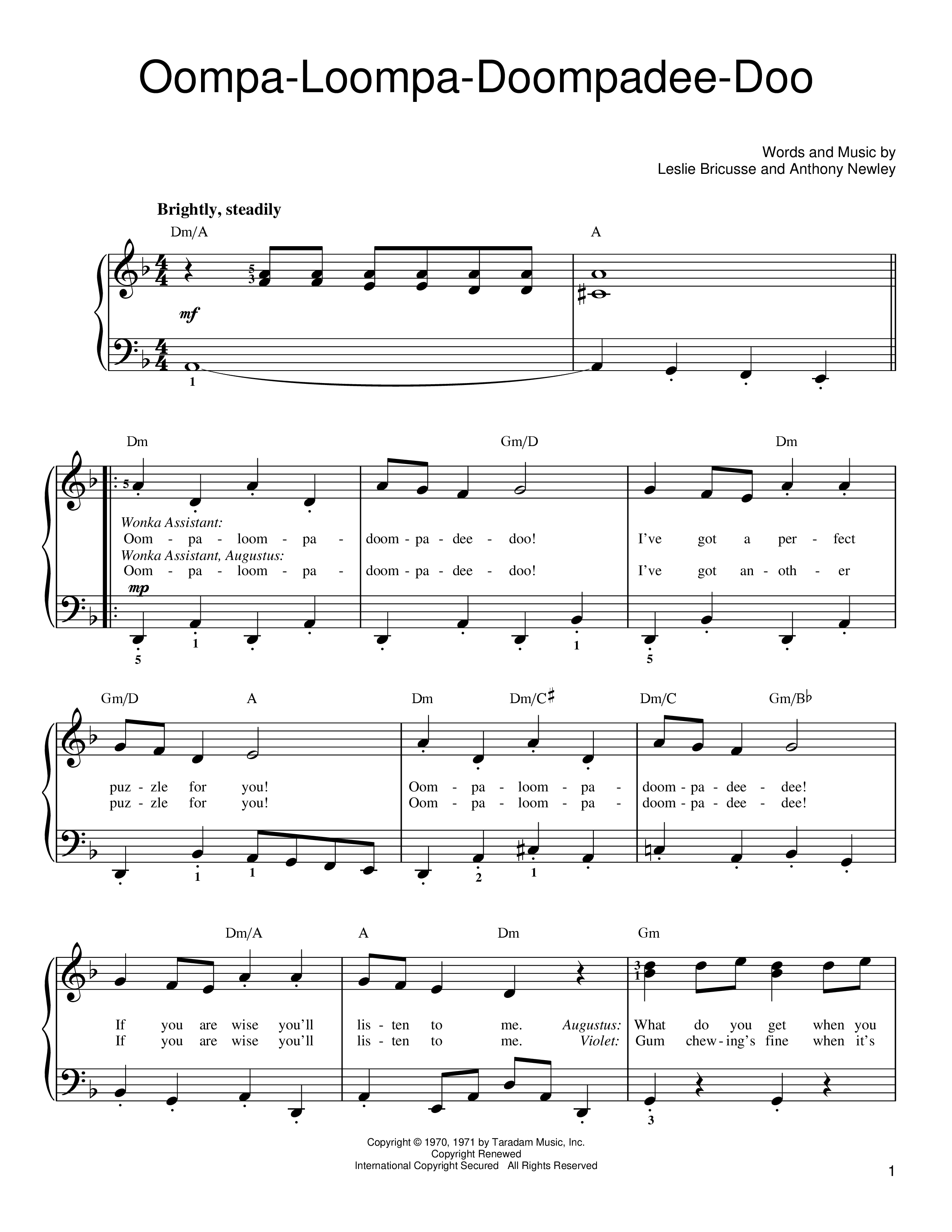 Play Official version of Oompa Loompa Sheet Music by Anthony Newley and ...