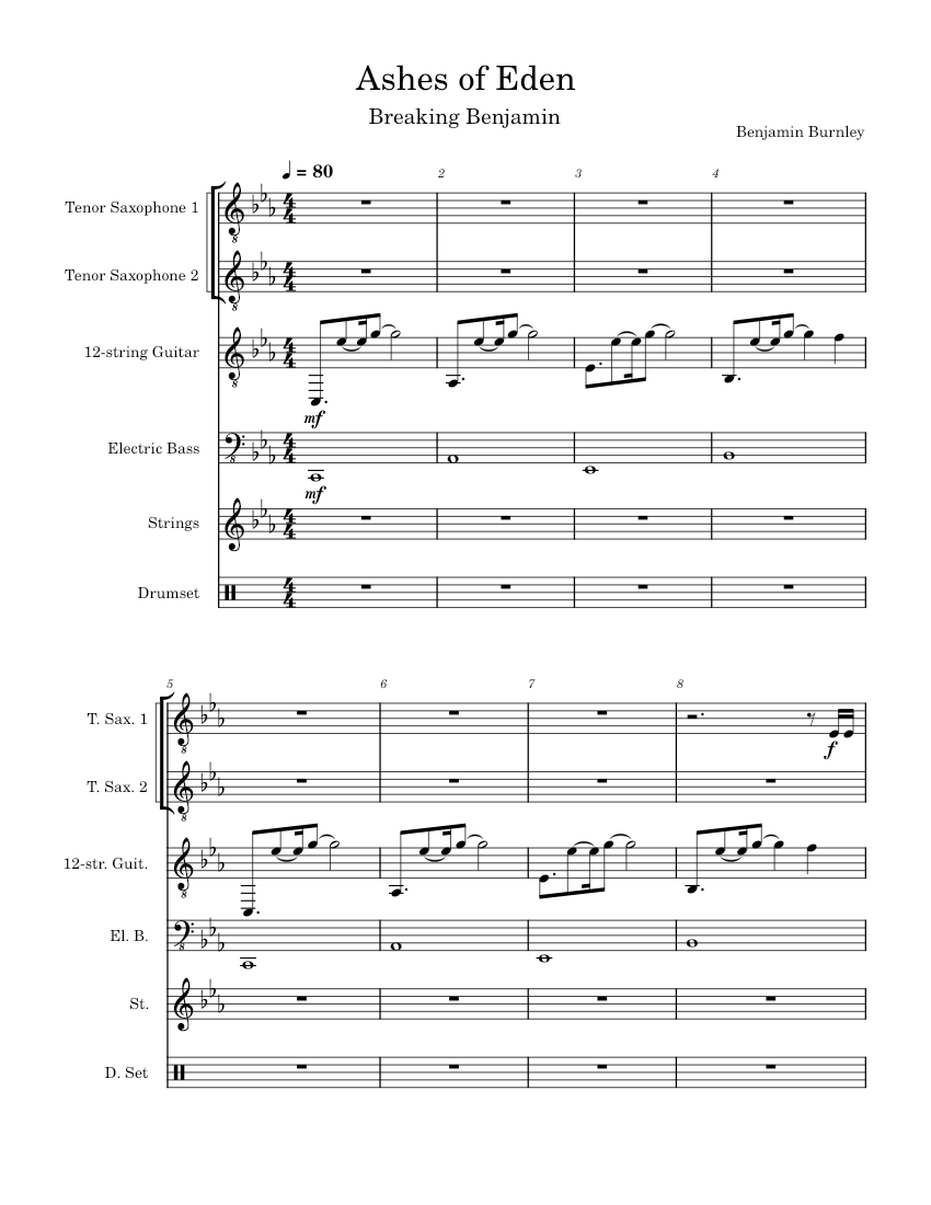 Ashes Of Eden - Breaking Benjamin Sheet Music for Saxophone tenor ...