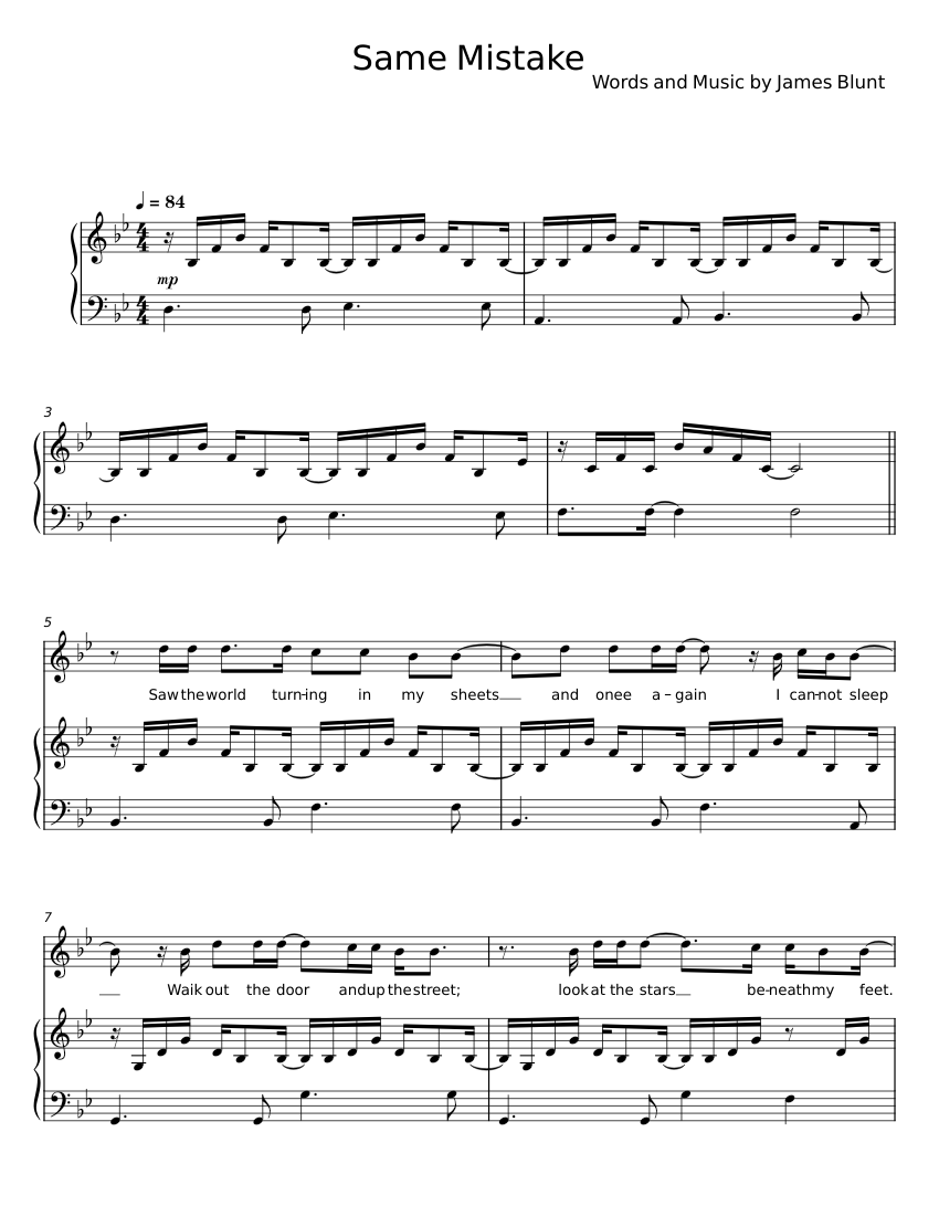 Same mistake - James Blunt Sheet Music for Piano, Synthesizer (Mixed ...