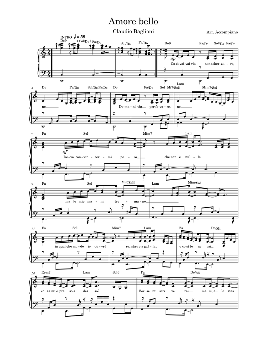Amore bello Sheet music for Piano (Solo) | Musescore.com