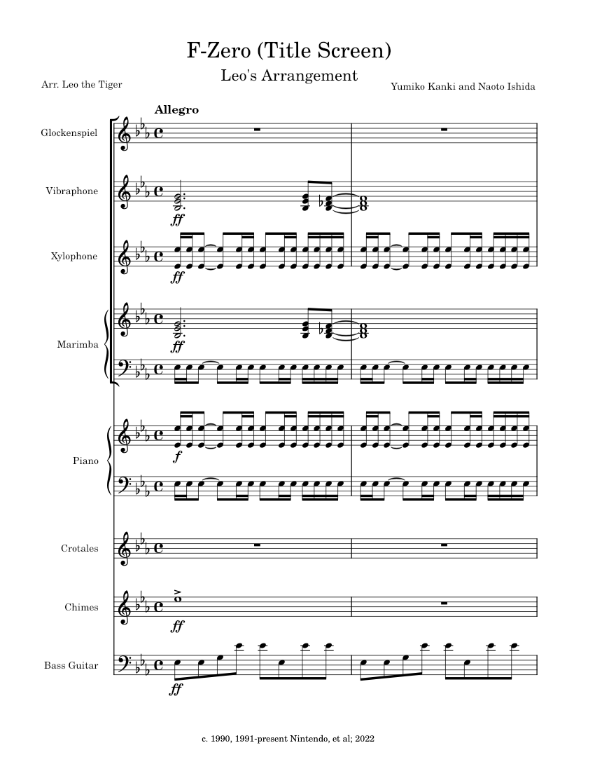 F-Zero (SNES): Title Screen – Yumiko Kanki and Naoto Ishida Sheet music ...