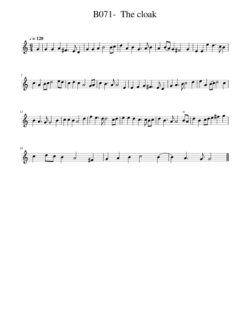 B071- The cloak Sheet music for Piano (Solo) | Musescore.com