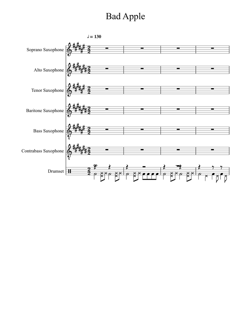 Bad Apple!! Sax Sextet Sheet music for Saxophone alto, Saxophone tenor ...