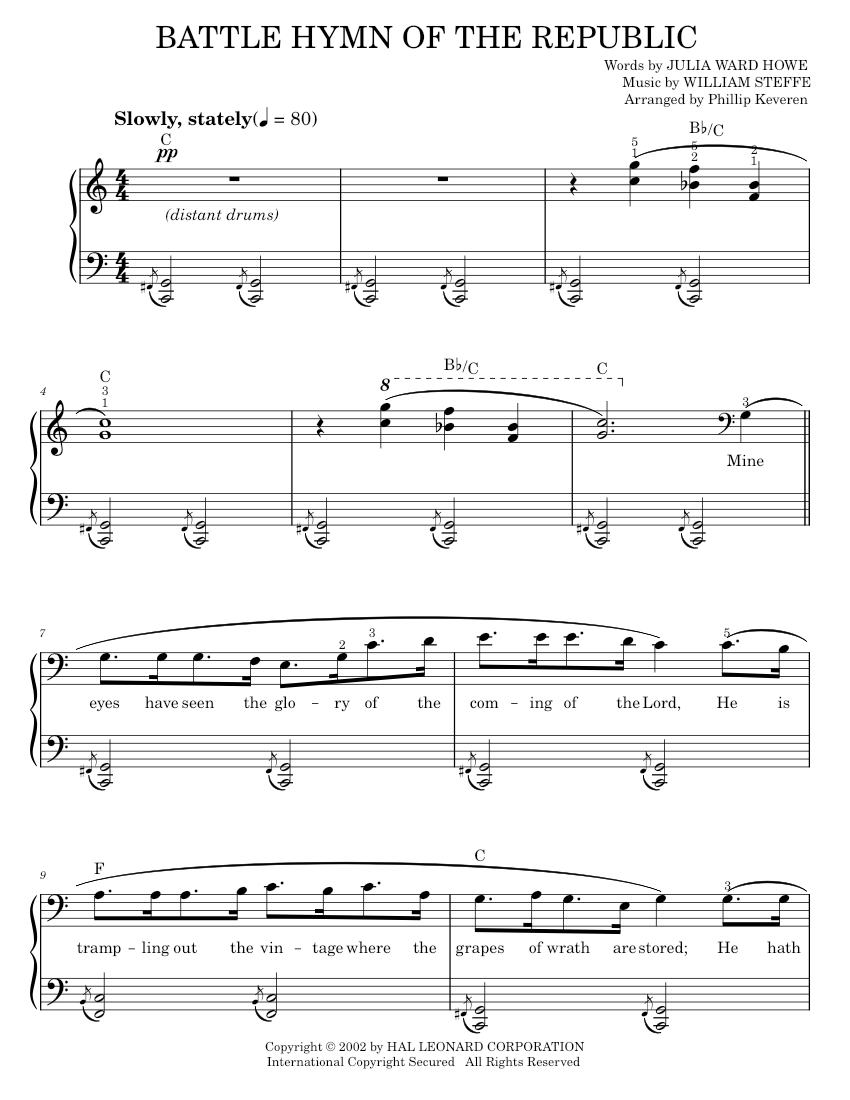 Battle Hymn Of The Republic Sheet music for Piano by Julia Ward Howe ...