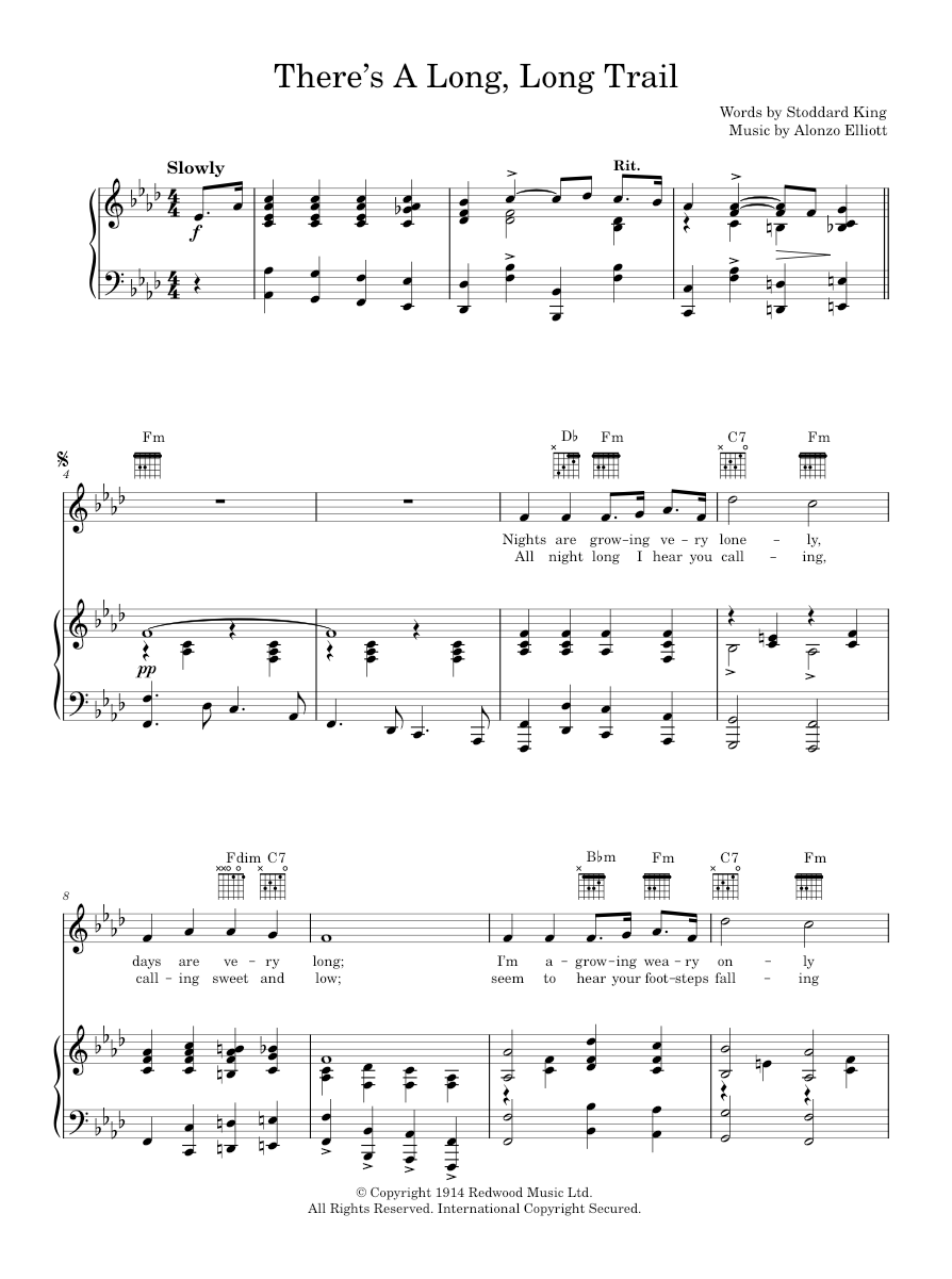 Play Official version of There's A Long, Long Trail sheet music by ...