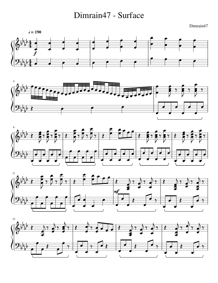 Dimrain47 - Surface (Read Description) Sheet Music for Piano (Solo ...