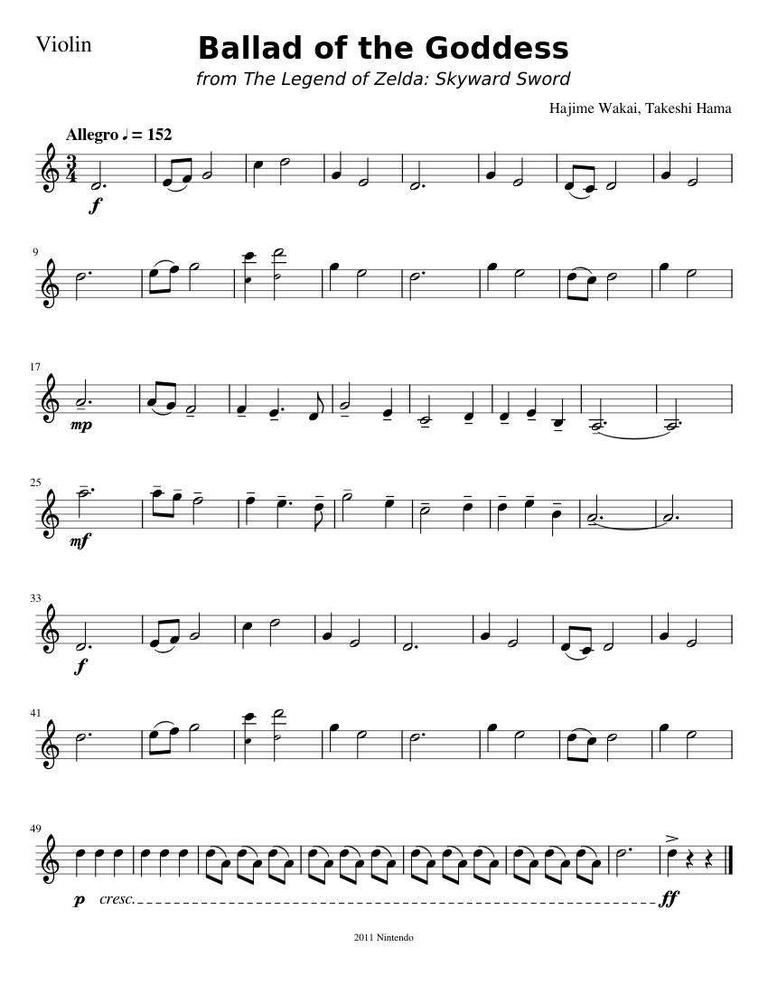 Ballad of the Goddess Sheet music for Violin (Solo) | Musescore.com