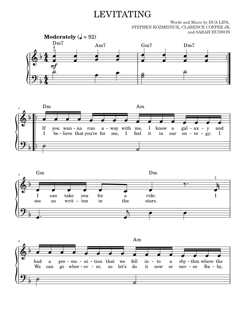 Play Official version of Levitating Sheet Music by Dua Lipa for Piano ...