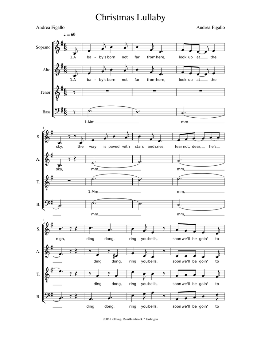 Christmas Lullaby SATB Sheet music for Soprano, Alto, Tenor, Bass voice ...