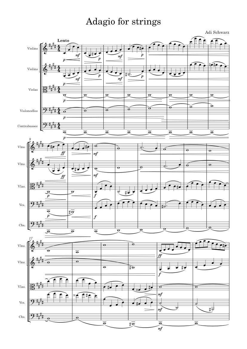 adagio for strings - final 2 Sheet music for Strings group (String Quintet) | Musescore.com