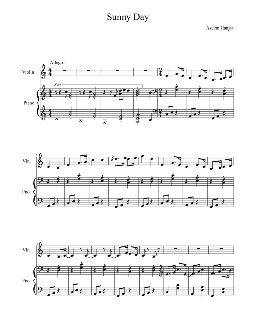 Sunny Day Sheet music for Piano, Violin (Solo) | Musescore.com