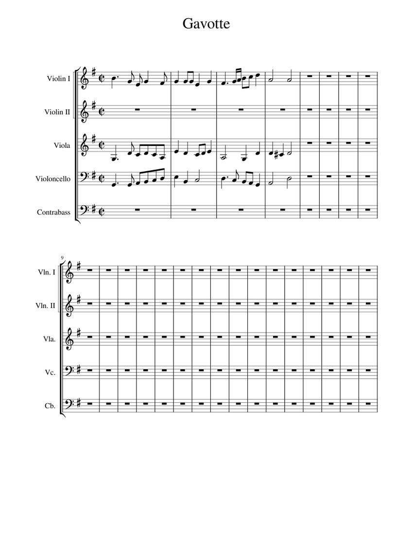 Gavotte Sheet music for Contrabass, Violin, Viola, Cello (String ...
