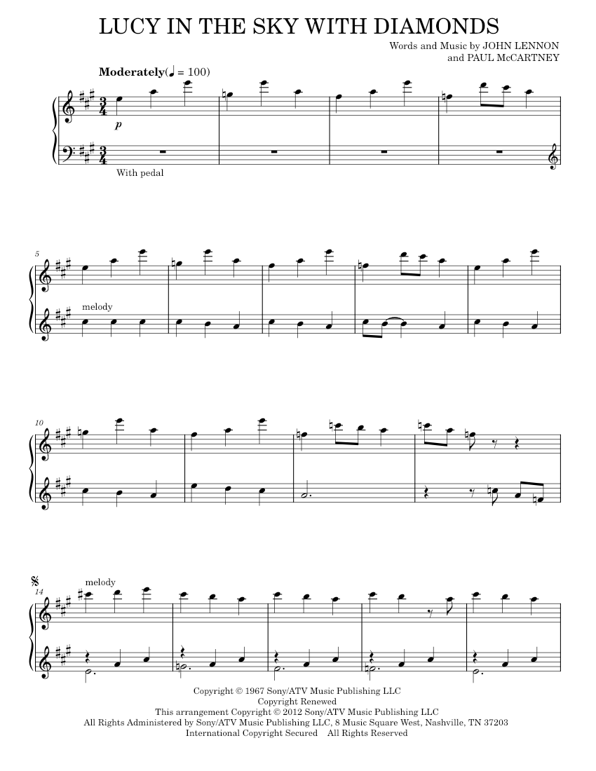 Play Official version of Lucy in the sky with diamonds Sheet Music by ...