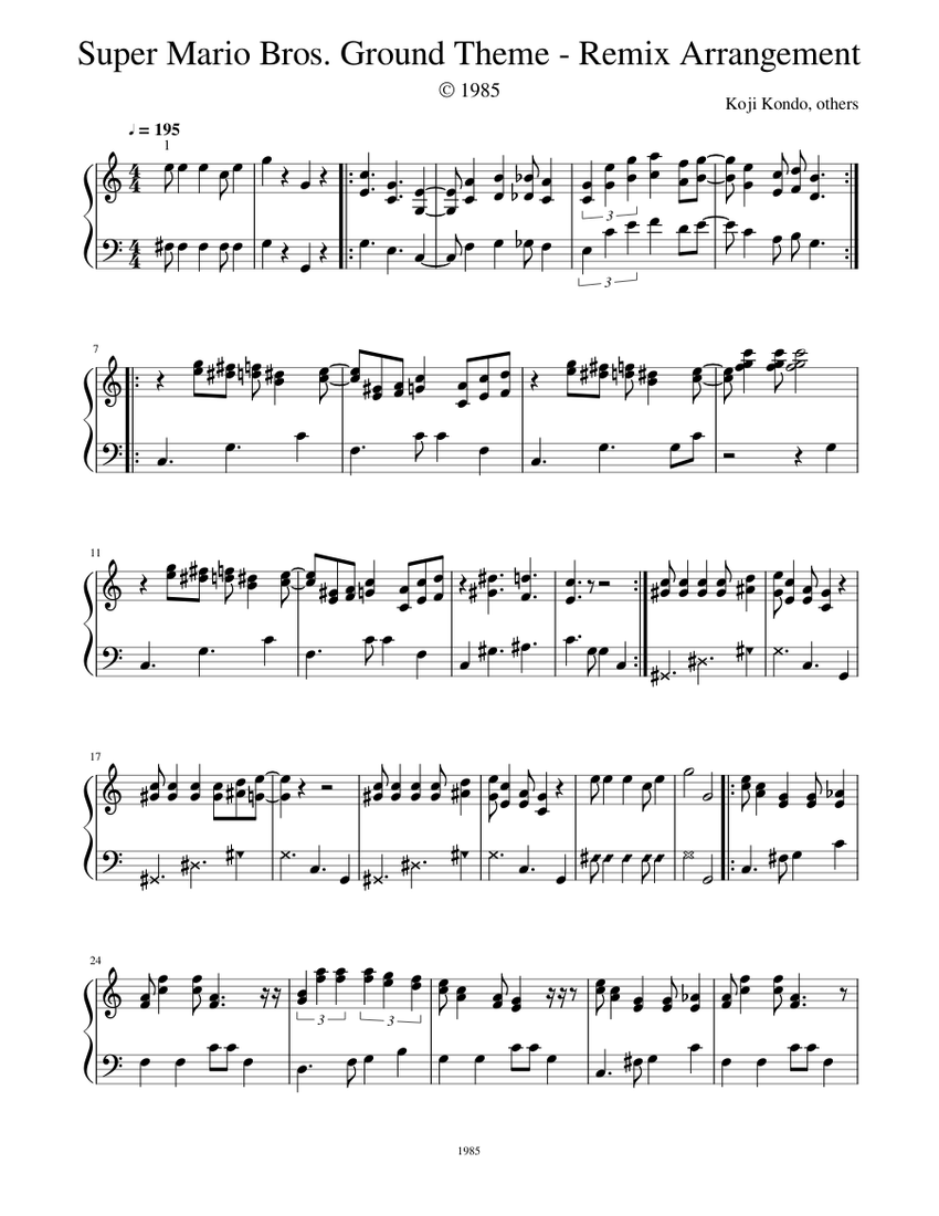 Super Mario Bros. Ground Theme - Remix Arrangement Sheet music for ...