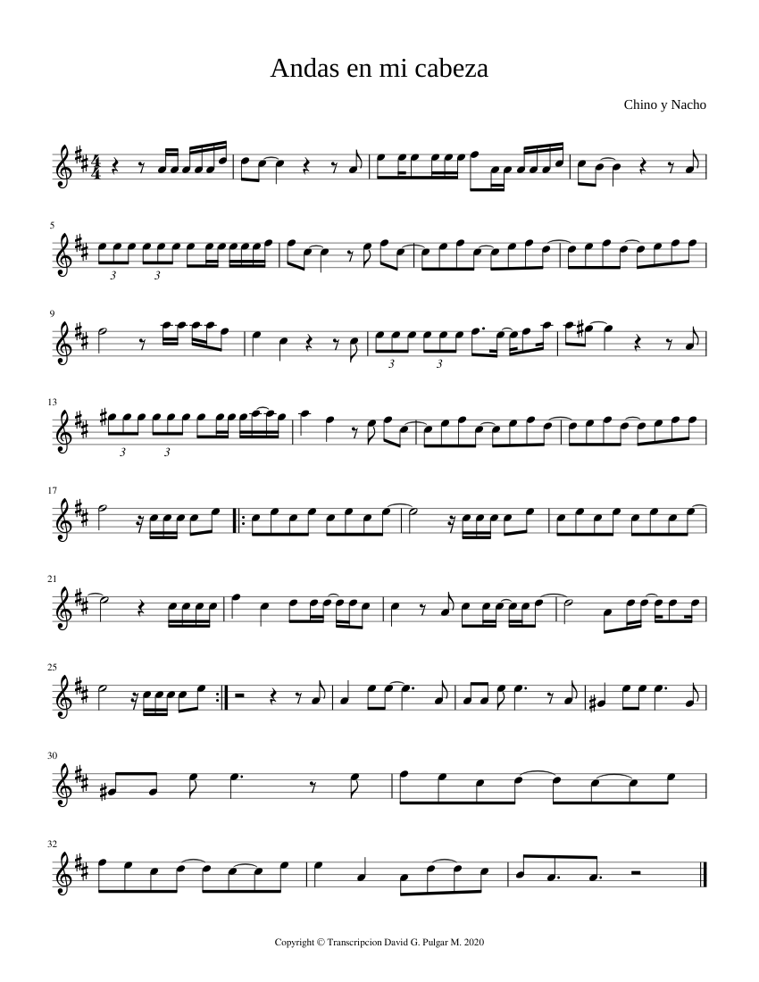 Andas en mi cabeza Sheet music for Violin (Solo) | Musescore.com