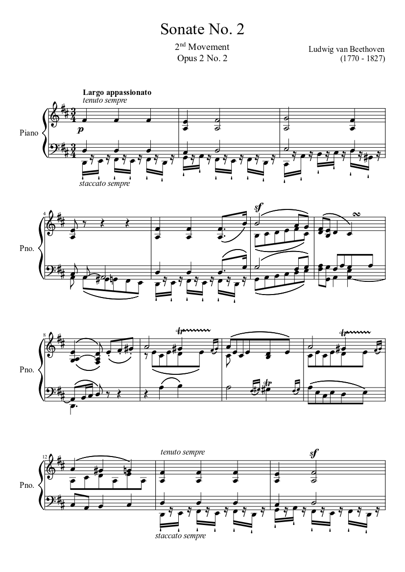 Sonate No. 2, 2nd Movement Sheet Music for Piano (Solo) | MuseScore.com