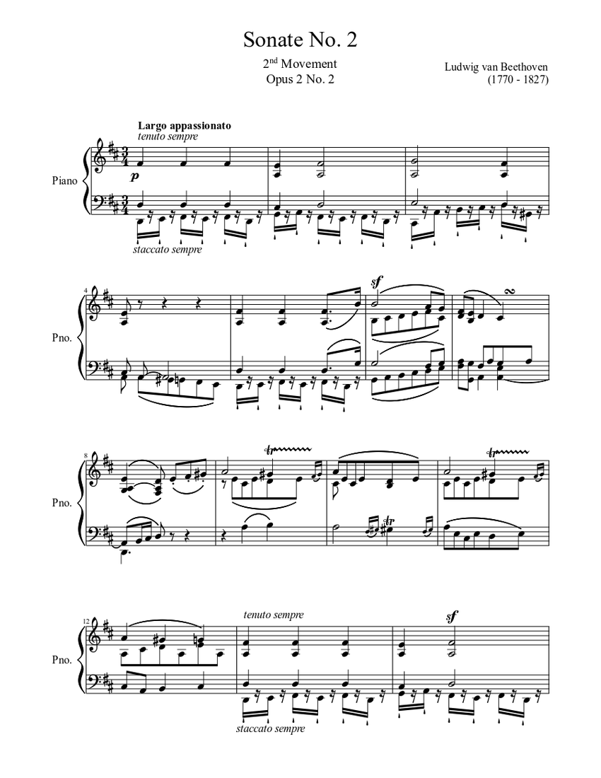 Sonate No. 2, 2nd Movement Sheet music for Piano (Solo) | Musescore.com