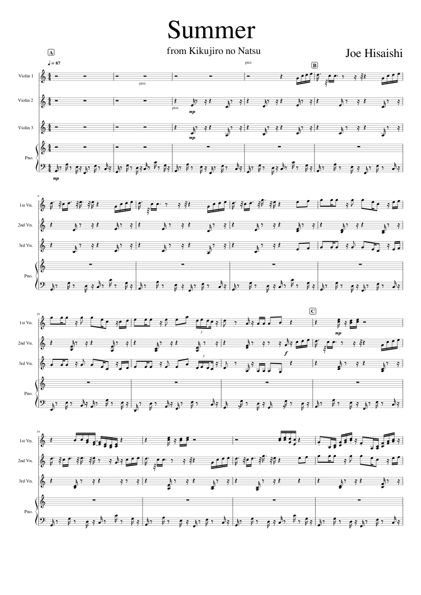 Summer – Joe Hisaishi Summer クラ同 Sheet music for Piano, Violin (Mixed ...
