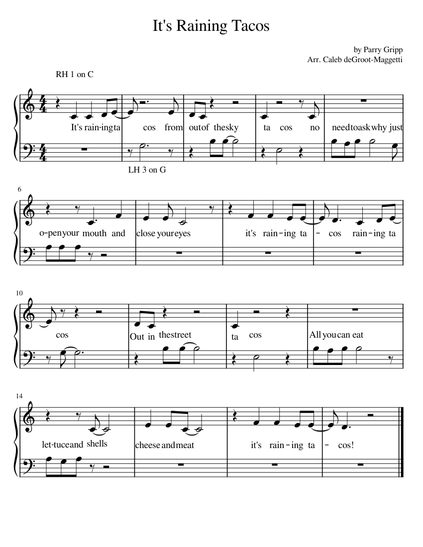 Raining Tacos Sheet Music for Piano (Solo) Easy | MuseScore.com