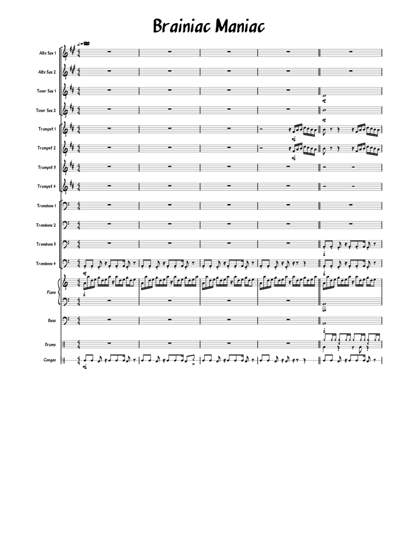 Brainiac Maniac Sheet music for Piano, Trombone, Saxophone alto, Saxophone tenor & more ...