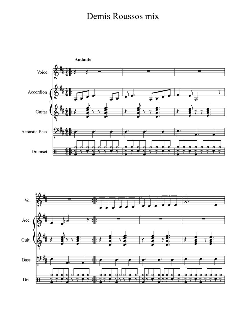 Demis Roussos mix Sheet music for Accordion, Guitar, Voice (other ...