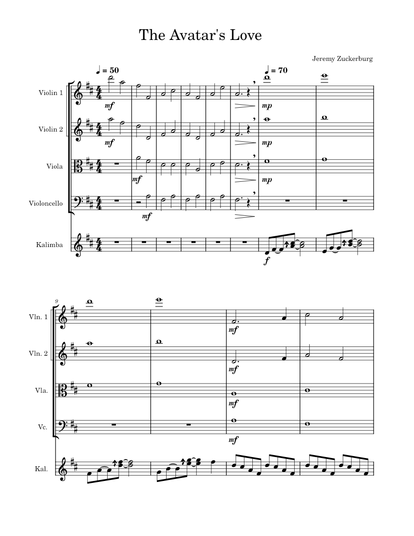 The Avatar's Love (Kalimba and String Quartet) Sheet music for Violin ...