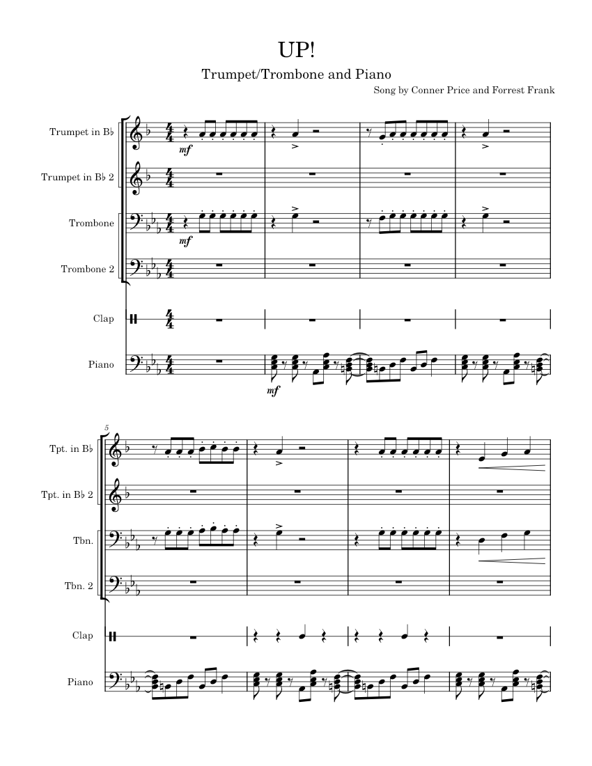 UP! Trumpet/Trombone and Piano Sheet Music for Piano, Trombone, Strings ...