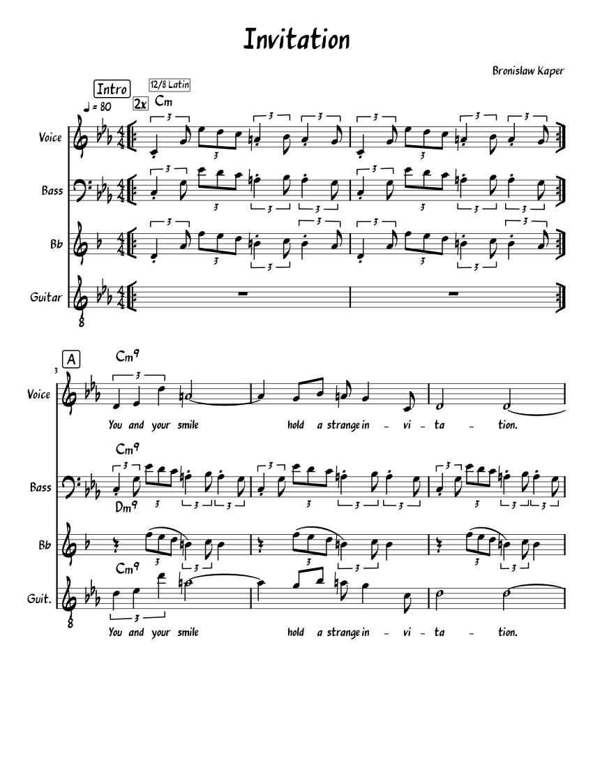 Invitation – Bronislau Kaper Sheet music for Piano, Saxophone tenor ...