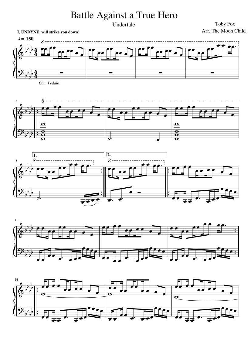 Undertale: Battle Against a True Hero Sheet Music for Piano (Solo) | MuseScore.com