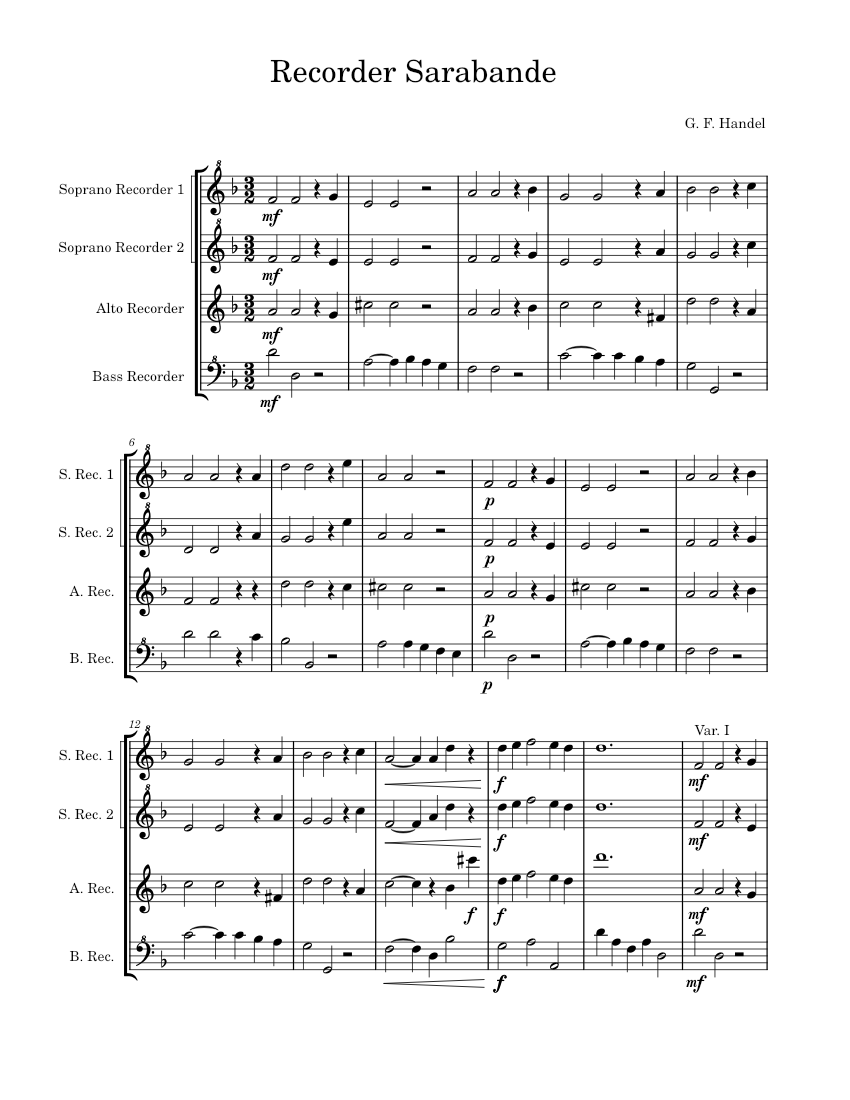 Sarabande and Variations – Georg Friedrich Händel Recorder Sarabande ...