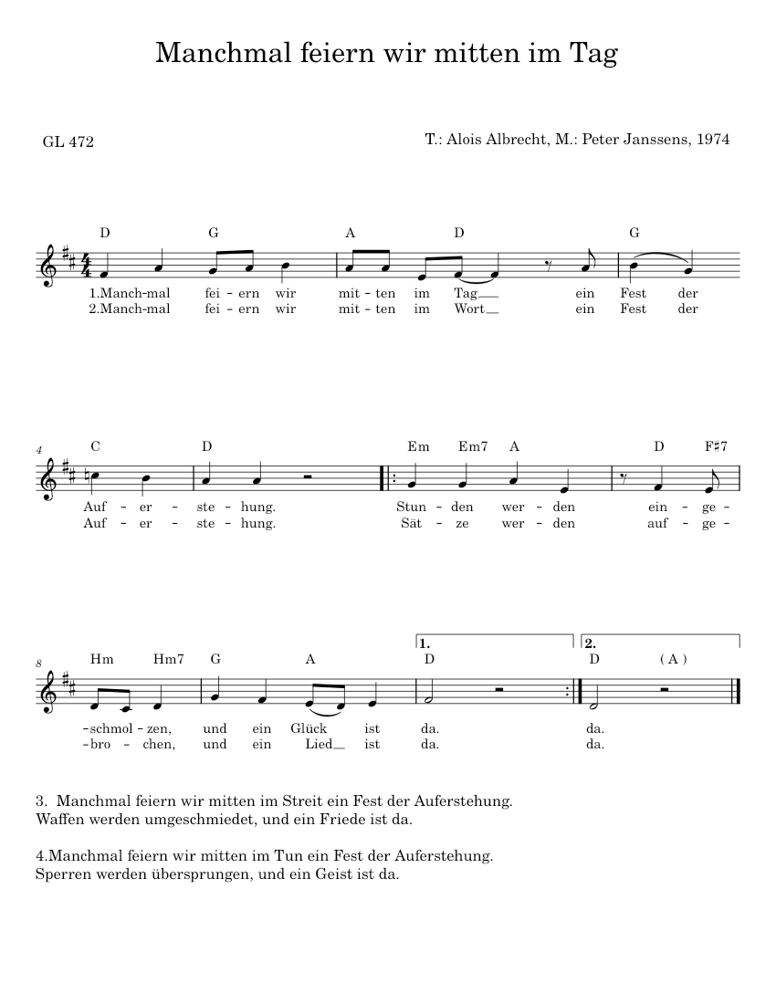 Manchmal feiern wir mitten im Tag - Alois Albrecht Sheet Music with ...