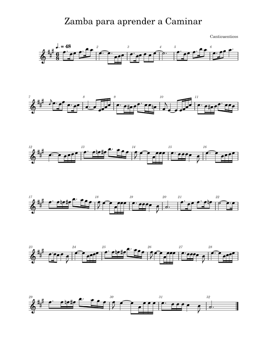 zamba para aprender a Caminar Sheet music for Piano (Solo) Easy ...