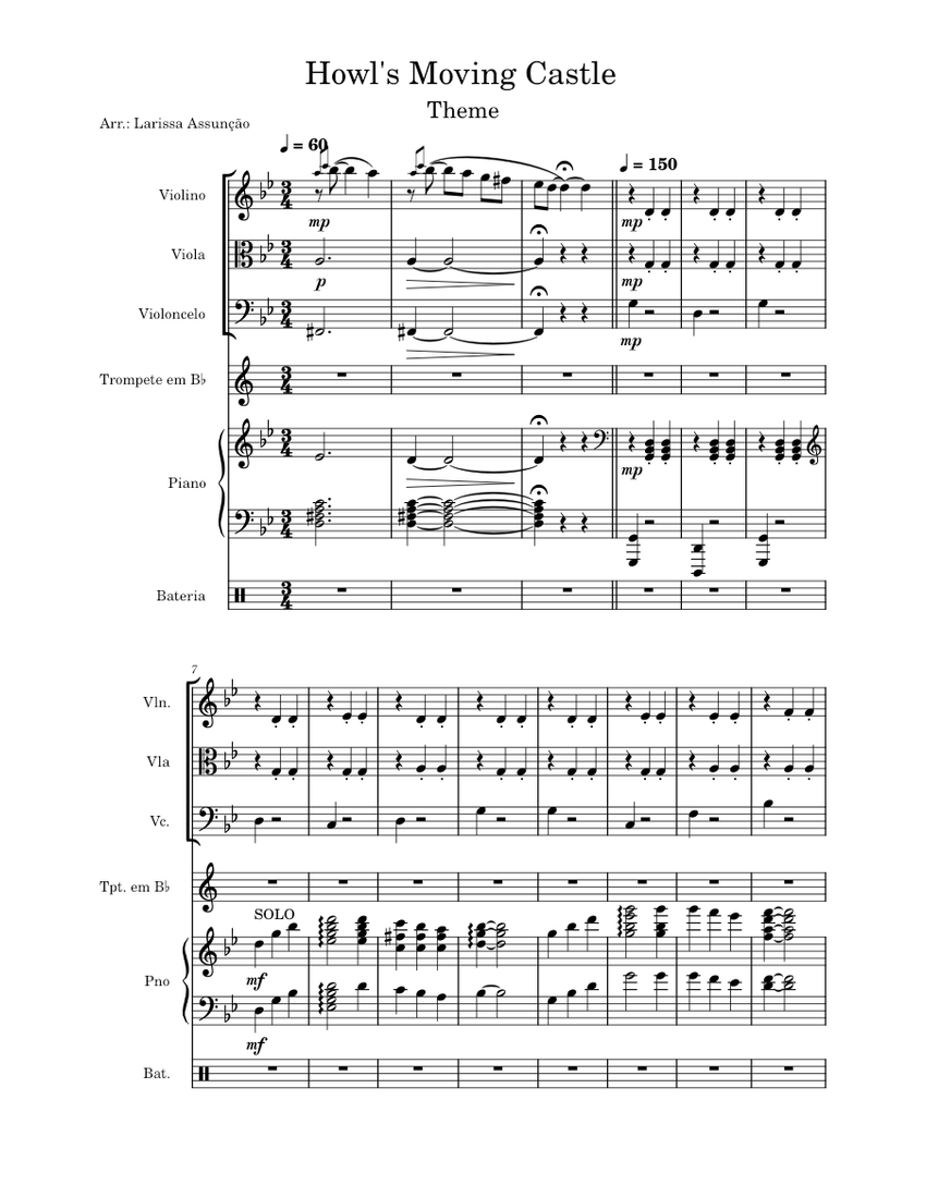 Howls Moving Castle Sheet music for Piano, Trumpet in b-flat, Violin ...