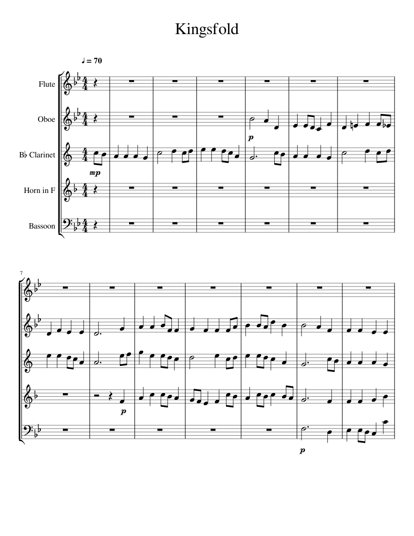Kingsfold Sheet music for Flute, Oboe, Clarinet in b-flat, Bassoon ...