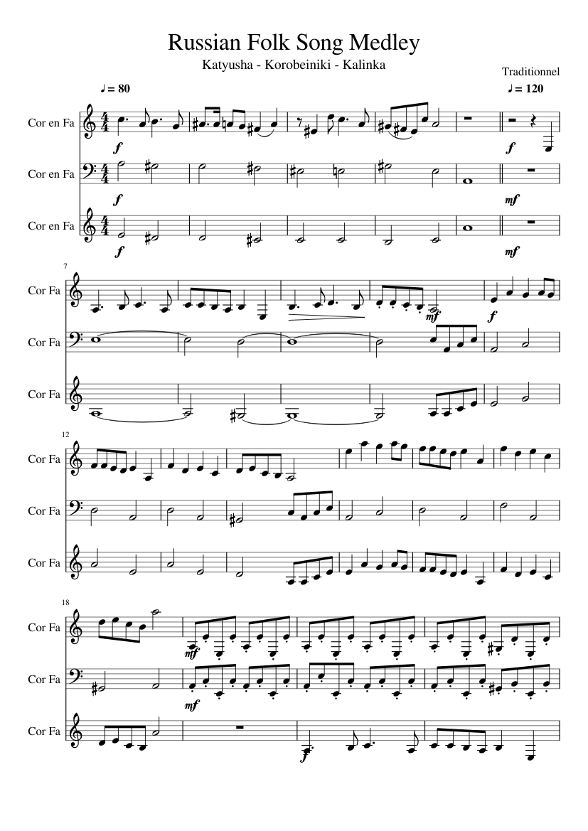 Russian Folk Song Medley Sheet Music for French horn (Mixed Trio ...